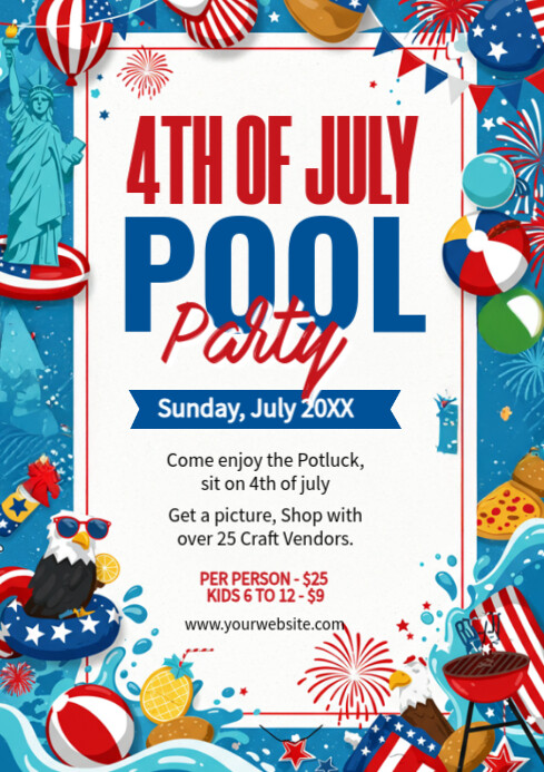 Joyful 4th Of July Pool Party A4 Template | PosterMyWall