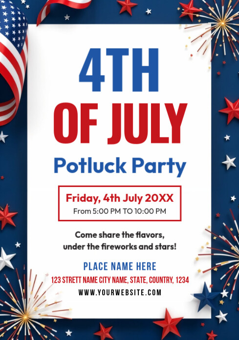 Joyful 4th Of July Potluck Party A4 Template | PosterMyWall