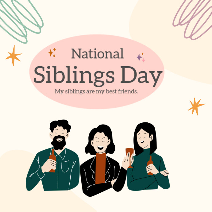 Joyful Abstract Brown Green Happy National Siblings Day Illustration ...