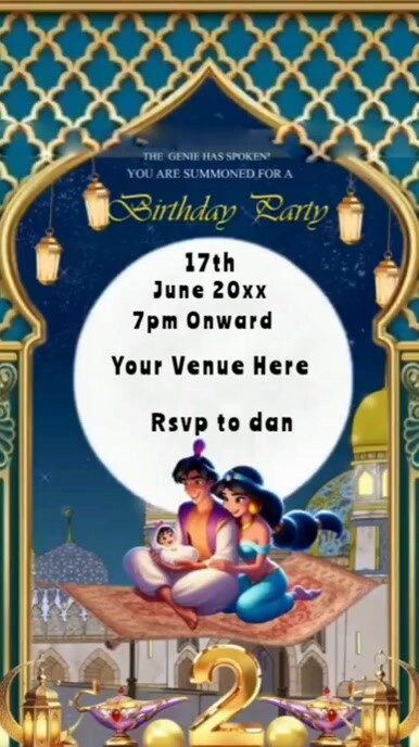 Joyful Aladin Birthday Invitation Digital Display (9:16) Template ...