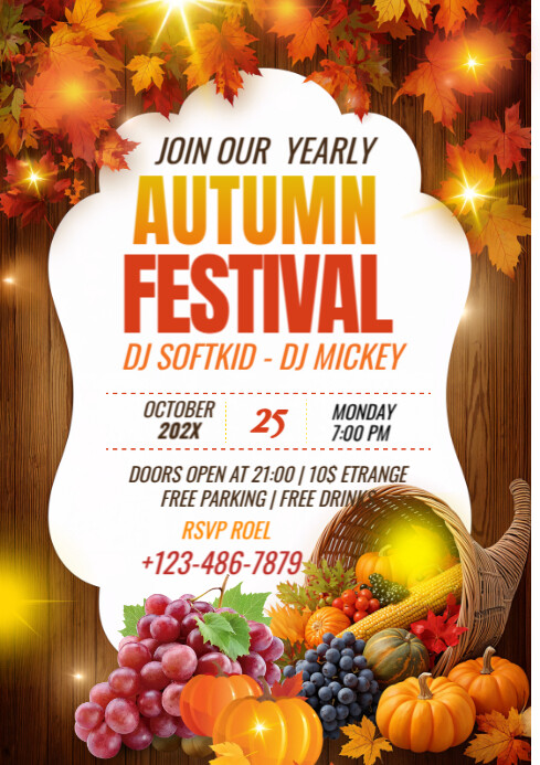 Joyful Autumn Harvest Festival Flyer A4 Template | PosterMyWall