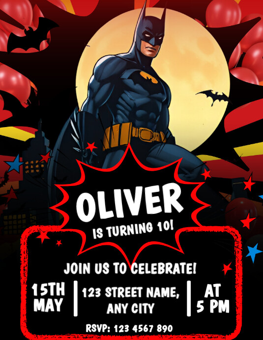 Joyful Birthday Invitation Batman Flyer (us Letter) Template | PosterMyWall