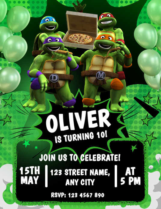 Plantilla de Joyful Birthday Invitation Teenage Mutant Ninja Turtles Flyer (us Letter ...