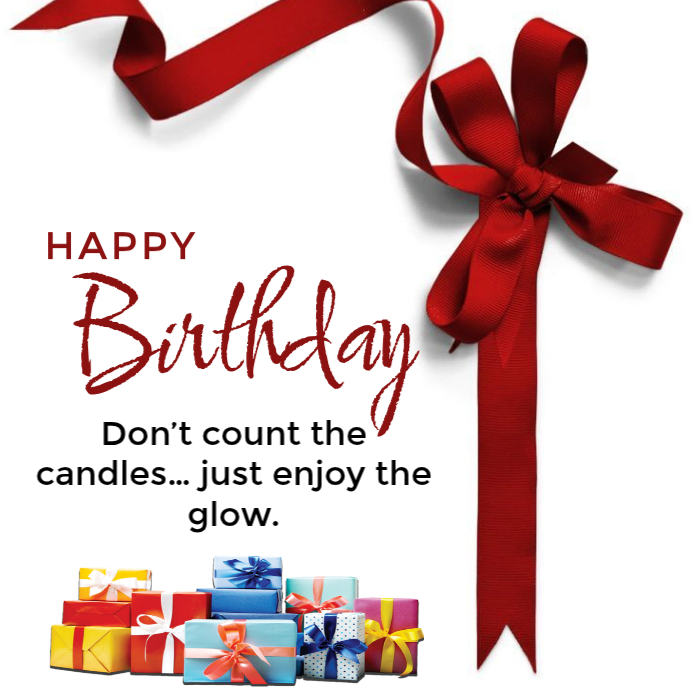 Joyful Birthday Wishes Card With Red Ribbon & Gifts Template | PosterMyWall
