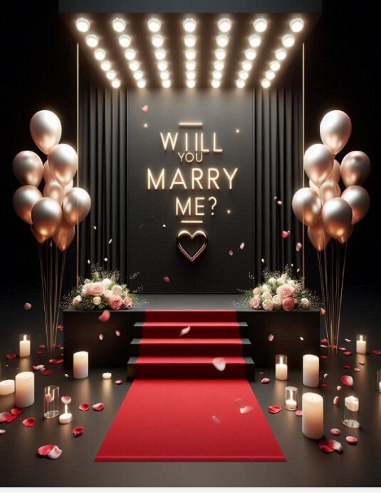 Joyful Black Marriage Proposal Stage With Red Carpet. Flyer (us Letter ...