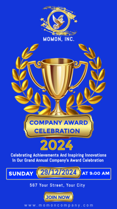 Joyful Blue And Gold Award Winning Celebration Flyer Design Template ...