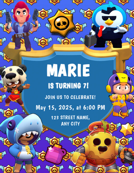 Joyful Brawl Star Birthday Invitation Flyer (us Letter) Template ...