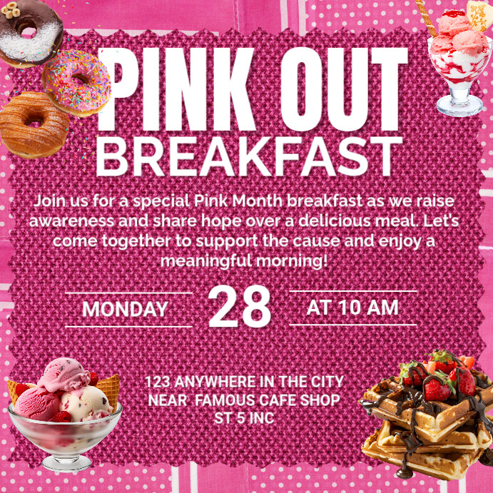 Plantilla de Joyful Breast Cancer Breakfast Instagram Post | PosterMyWall