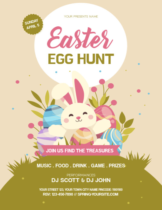 Joyful Bunny Easter Egg Hunt Flyer (us Letter) Template | PosterMyWall