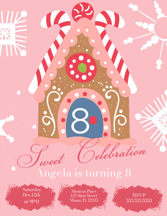 Joyful Candy Gingerbread House Christmas Digital Invitations Flyer (us ...