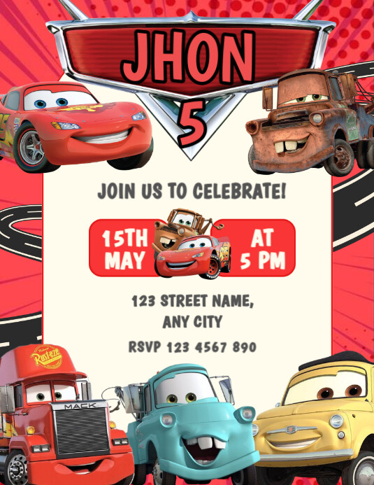 Copy of Joyful Cars On The Road Birthday Invitation Flyer (us Letter ...