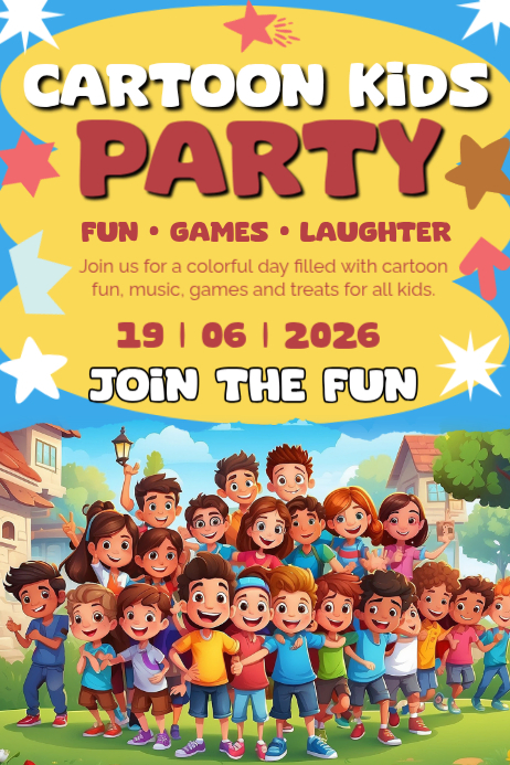 Joyful Cartoon Kids Party Poster Template | PosterMyWall