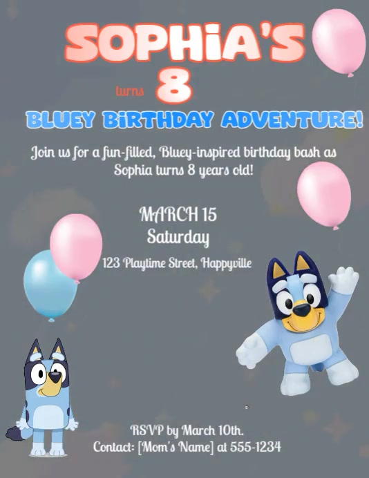Joyful Celebrate Bluey Birthday Party! Flyer (us Letter) Template ...
