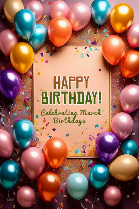 Joyful Celebrating March Birthdays Banner 4' × 6' Template | PosterMyWall