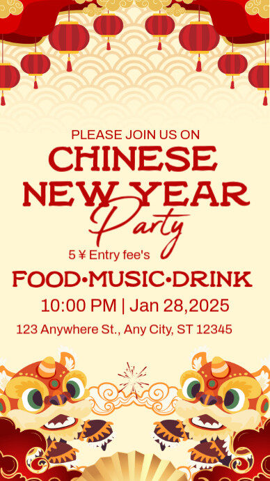 Plantilla de Joyful Chinese New Year Party Invitation Template ...