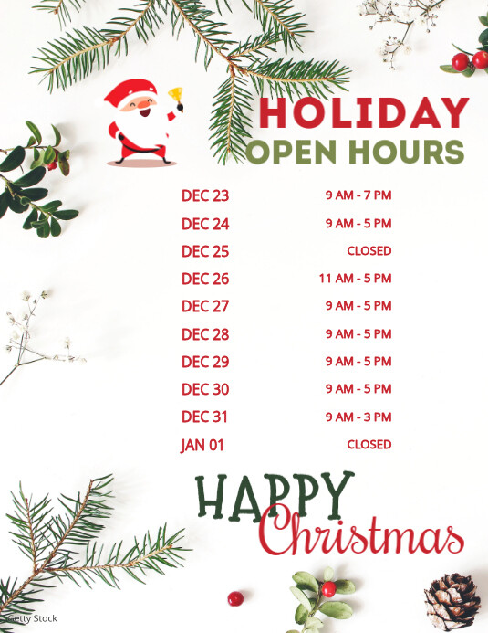 Copy of Joyful Christmas Business Hours Flyer (us Letter) | PosterMyWall