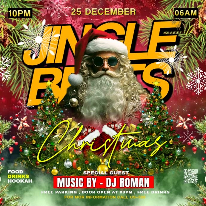 Joyful Christmas Jingle Beats Party Flyer Square (1:1) Template ...