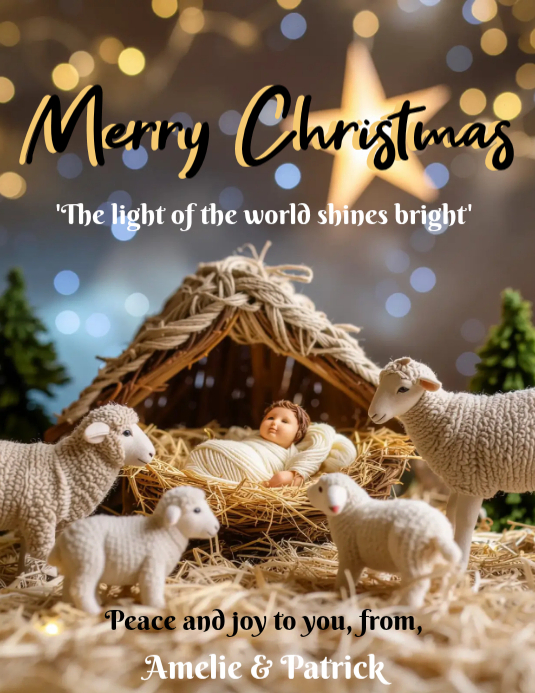 Plantilla de Joyful Christmas Nativity Scene Greeting Card (US Letter ...