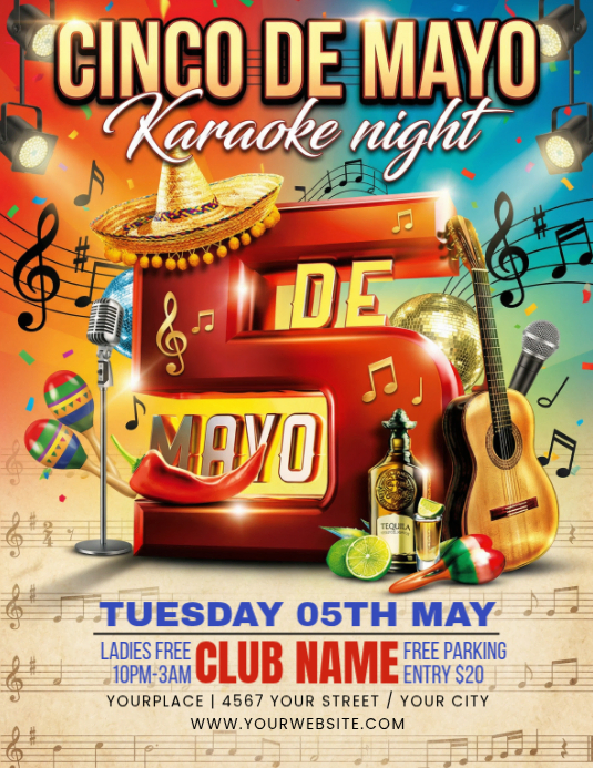 Plantilla de Joyful Cinco de Mayo Karaoke Night Flyer | PosterMyWall