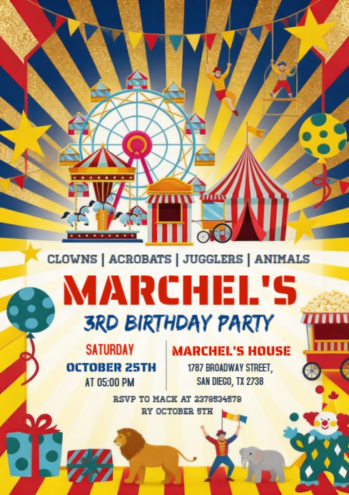 Joyful Circus Birthday Party A4 Template | PosterMyWall