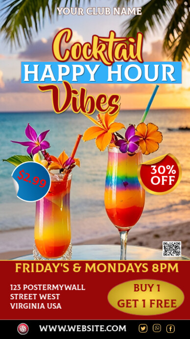 Joyful Cocktail Happy Hour Vibes Instagram Story Template | PosterMyWall