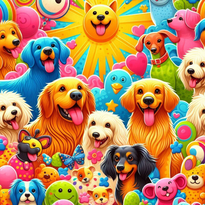 Joyful Colourful Dog Poster Wallpaper Template | PosterMyWall