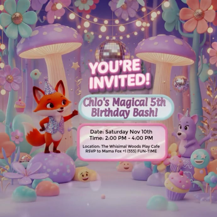 Joyful Cozy Woodland Fox Birthday Invitation Instagram Post Template ...