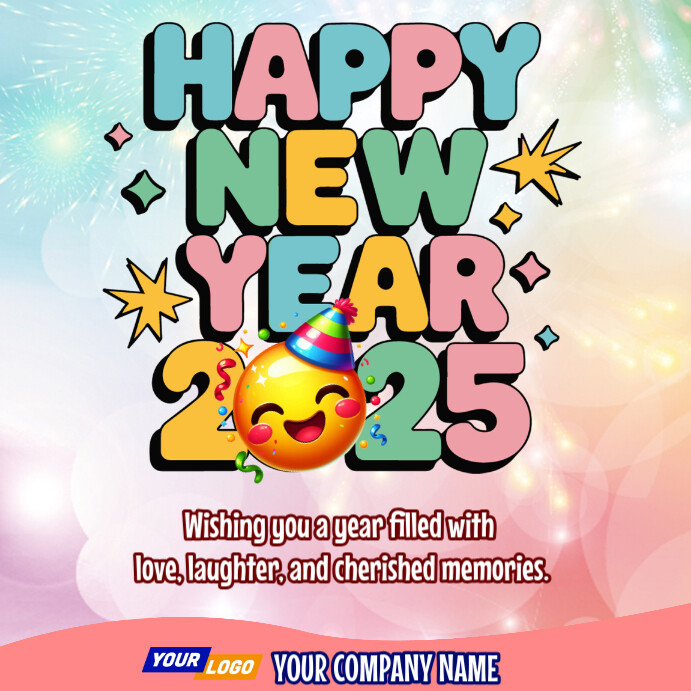Joyful Cute Happy New Year 2025 Greeting Template Instagram Post ...