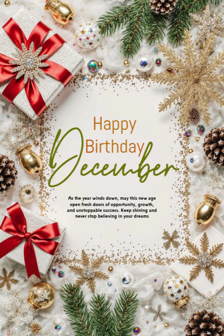 Joyful December Birthday Card Poster Template | PosterMyWall