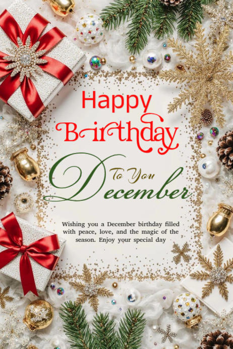 Joyful December Birthday Cards Poster Template | PosterMyWall
