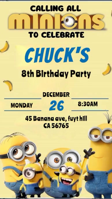 Joyful Despicable Me Birthday Invite Digital Display (9:16) Template ...