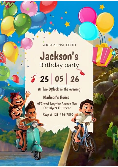 Joyful Disney Luca Birthday Invitation A4 Template | PosterMyWall