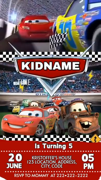 Joyful Disney Pixar Cars Birthday Digital Display (9:16) Template ...