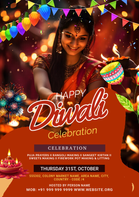 Joyful Diwali Celebrations Flyer A4 Templat | PosterMyWall