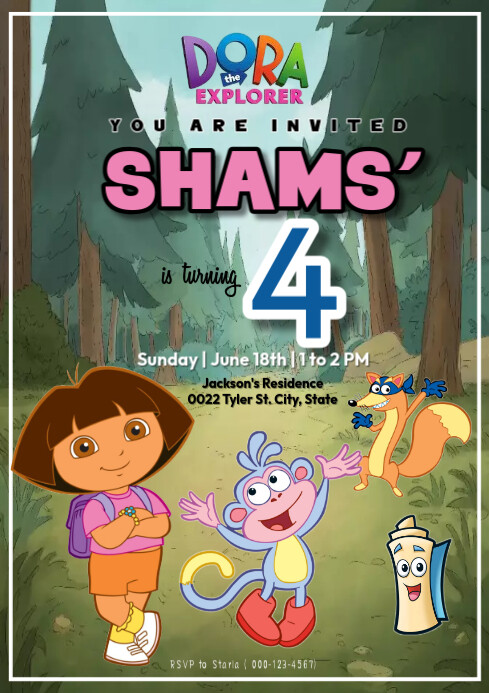 Joyful Dora The Explorer A4 Template | PosterMyWall