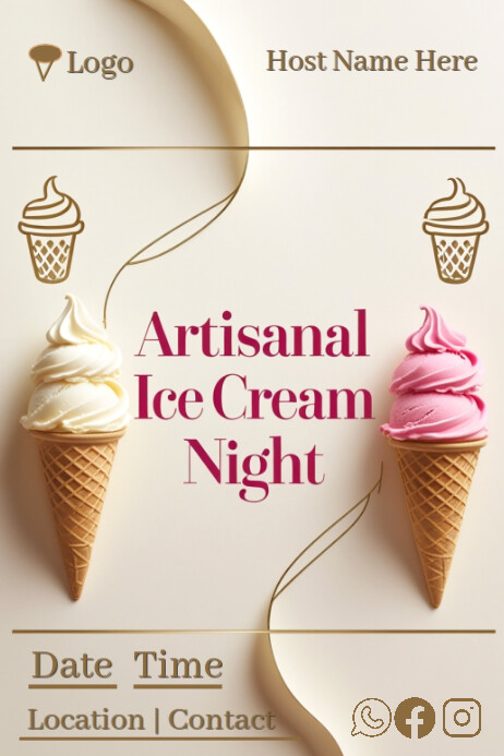 Joyful Elegant Ice Cream Night Poster With Gold Dessert Accents ...