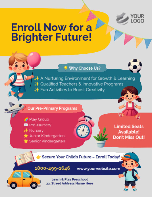Joyful Enroll Now Preschool Flyer Template Flyer (us Letter) | PosterMyWall