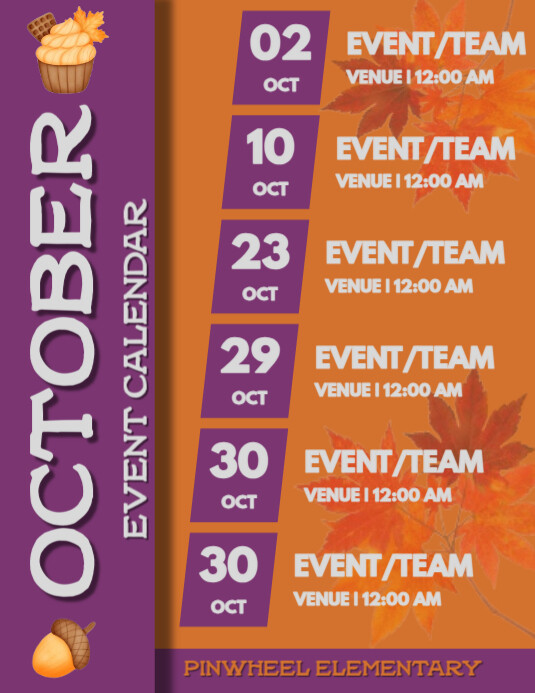 Copy of Joyful Event Calendar October Flyer (us Letter) | PosterMyWall
