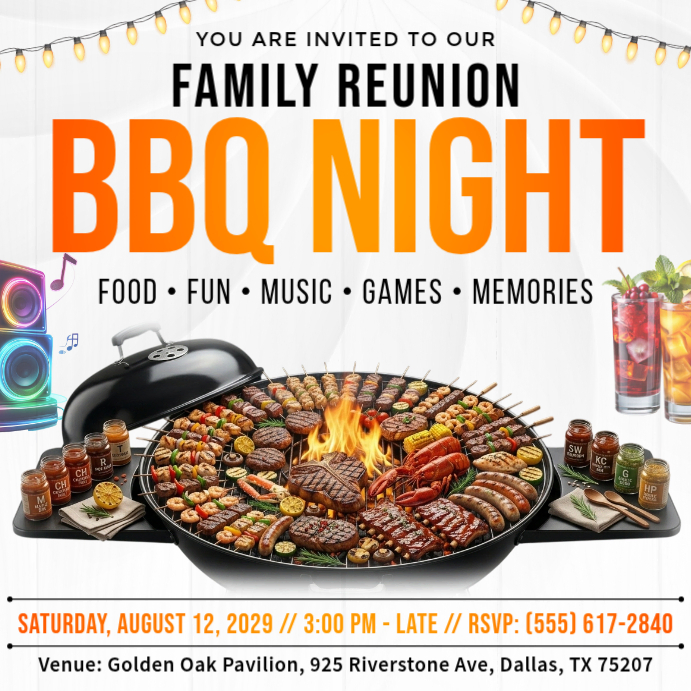 Family Reunion Bbq Night Template | PosterMyWall