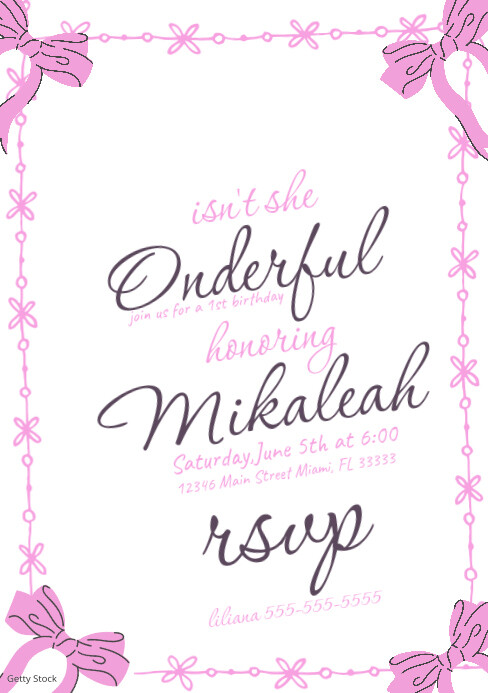 Joyful First Birthday Bow Onderful Party Invitations A5 Modelo ...