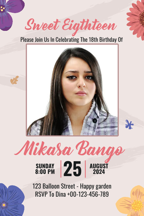 Joyful Floral 18th Birthday Template | PosterMyWall