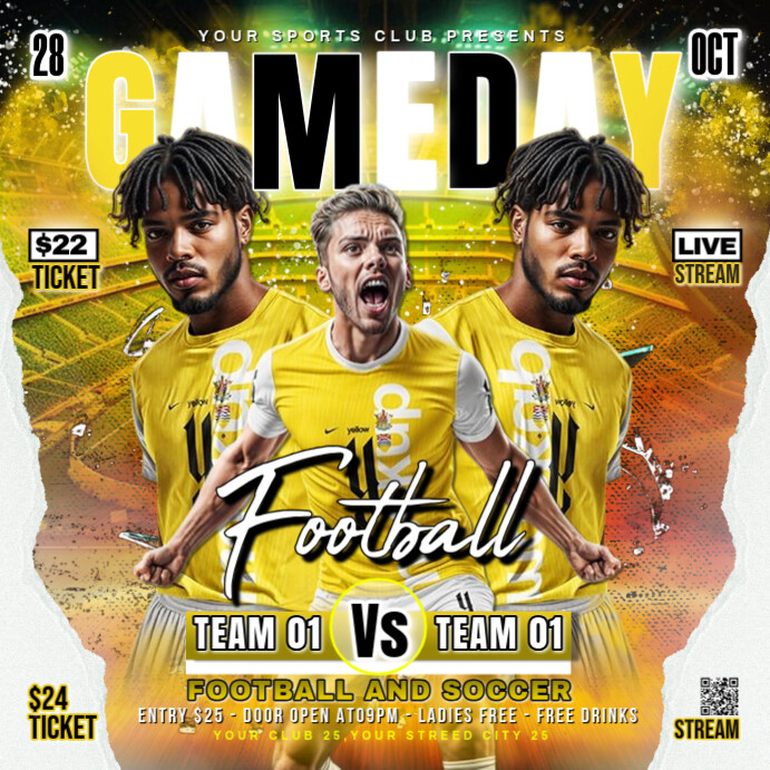 Joyful Football Gameday Flyer Instagram Post Templat | PosterMyWall