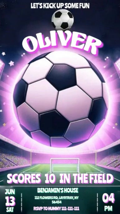 Copy of Joyful Football Soccer Birthday Invite Digital Display (9:16 ...