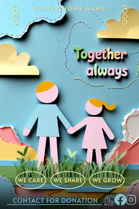 Copy of Joyful Foster Care Together Always Sibling Bond Concept Poster ...