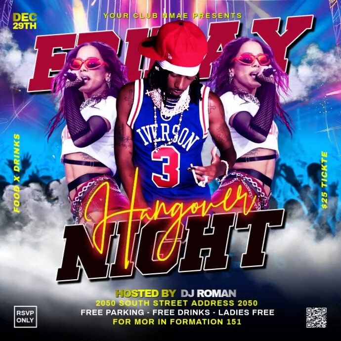 Joyful Friday Night Hangover Party Flyer Square (1:1) Template ...