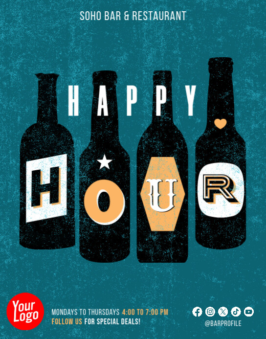 Joyful Funny Vintage Happy Hour Bar Poster/wa-Vorlage | PosterMyWall