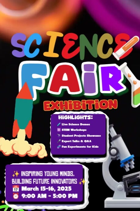 Joyful Futuristic Science Fair Flyer Poster Template | PosterMyWall