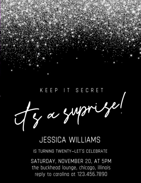 Joyful Glitter Purple - Surprise Birthday Invitation Flyer (us Letter ...