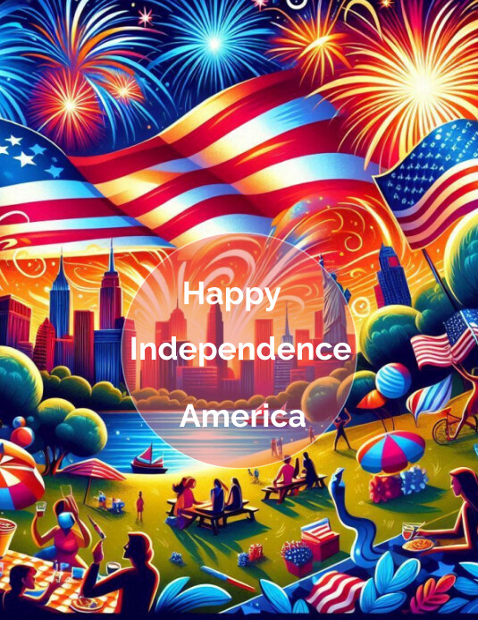 Joyful happy independence America flyer 4th J Template | PosterMyWall