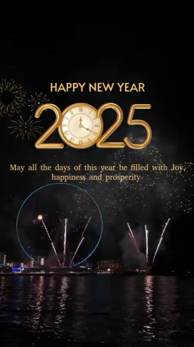 Joyful Happy New Year Greetings 2025 Digital Display (9:16) Template ...